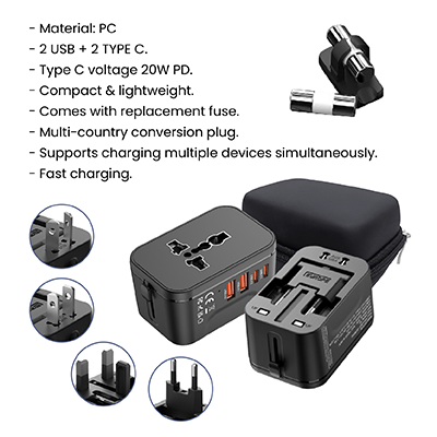 SMART Travel Adapter 2 Type-C 20W PD + 2 USB Charger | Travel Adapter ...