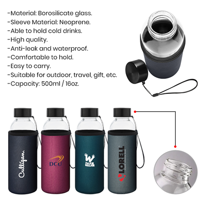 ARCANE Glass Bottle With Neoprene Pouch – 500ml | Water Bottles ...